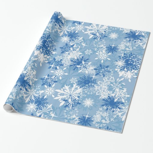 Christmas blue white snowflake pattern wrap wrapping paper | Zazzle