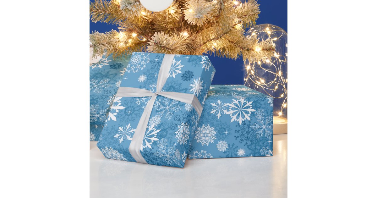 Christmas blue white snowflake pattern wrap wrapping paper | Zazzle
