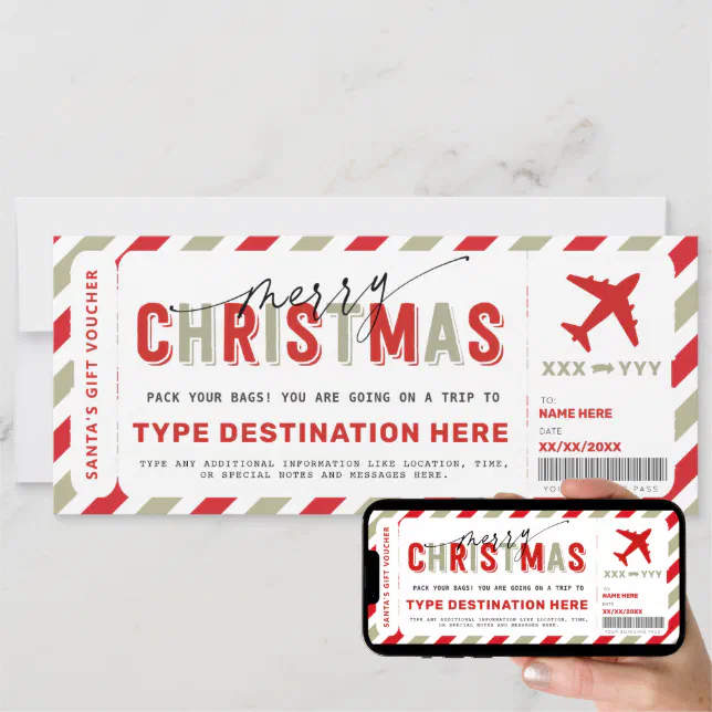 Christmas Boarding Pass Voucher Gift Ticket Invitation | Zazzle