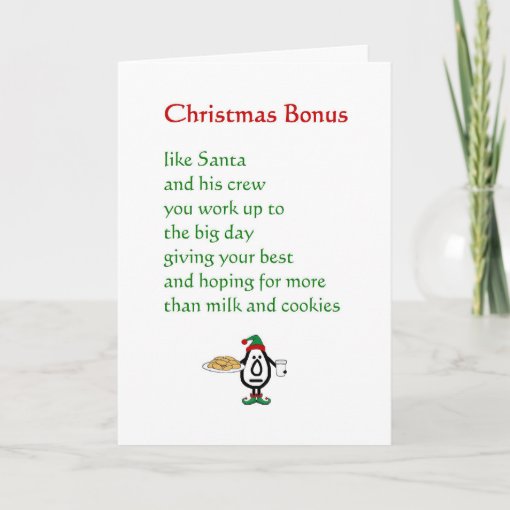 Christmas Bonus - a funny Christmas poem Holiday Card | Zazzle