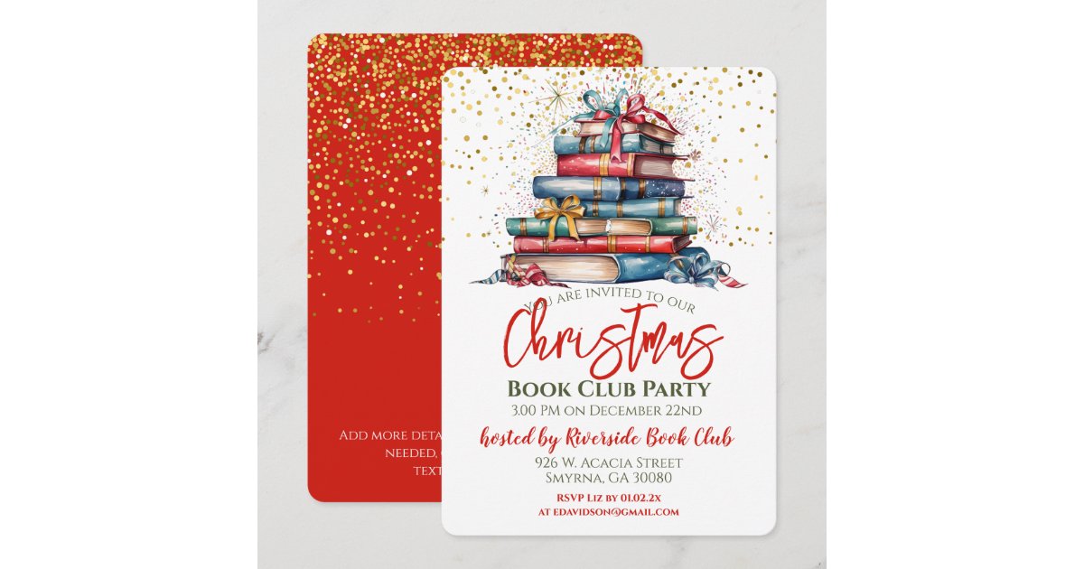 Christmas Book Club Library Party Invitation | Zazzle