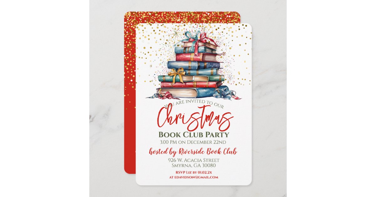 Christmas Book Club Library Party Invitation | Zazzle