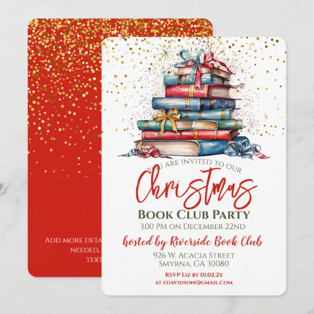 Christmas Book Club Library Party Invitation | Zazzle