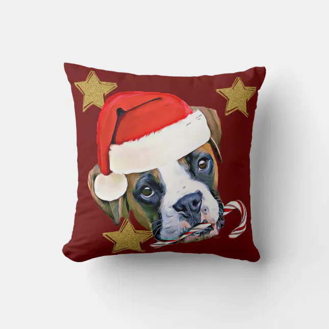 Christmas Boxer dog throw pillow | Zazzle