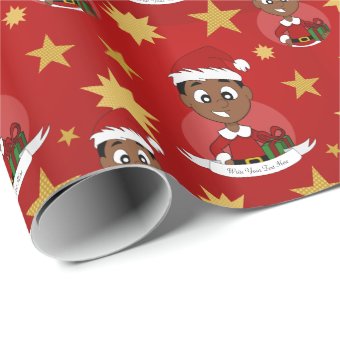 Christmas boy cartoon wrapping paper | Zazzle