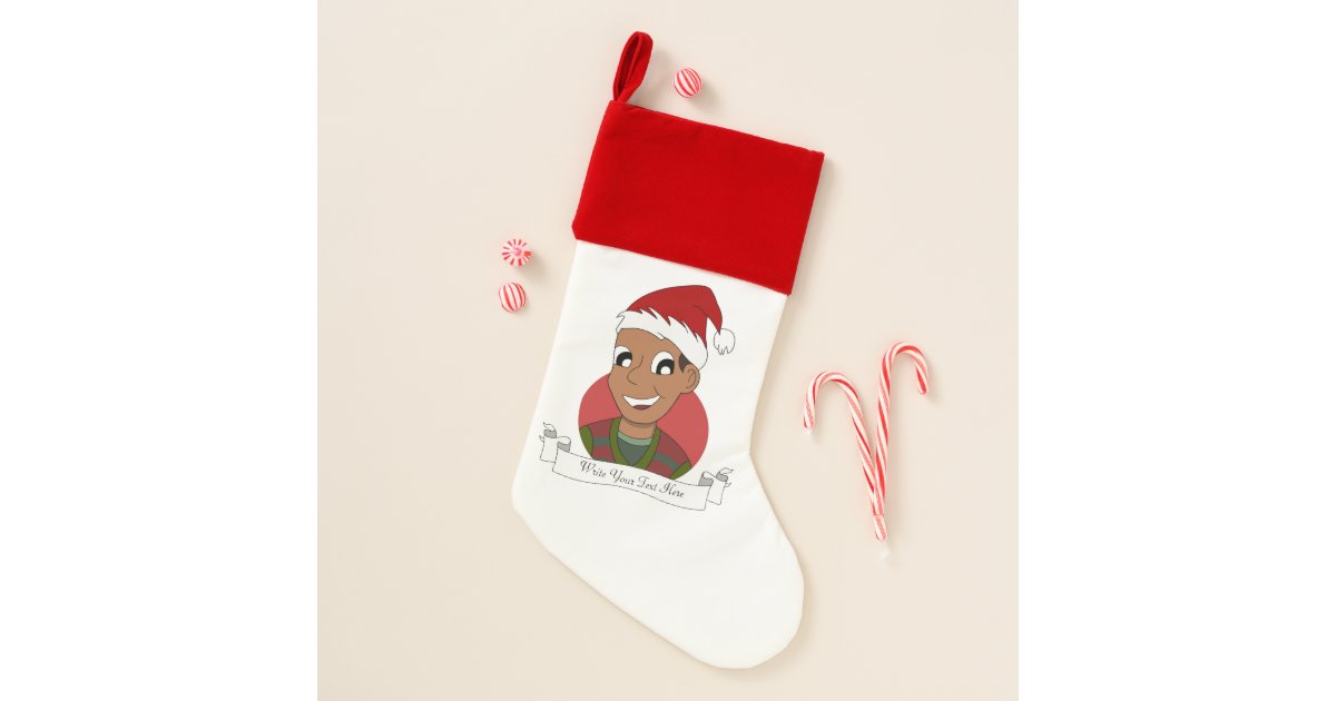 Christmas boy/young man cartoon christmas stocking | Zazzle
