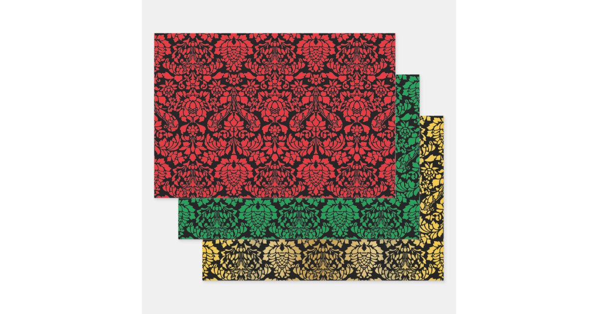 Christmas Brocade Dark Trio Wrapping Paper Sheets | Zazzle