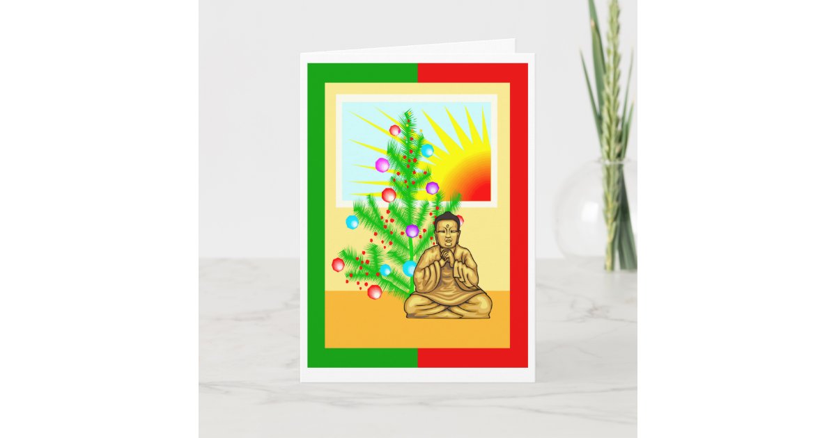 Christmas Buddha w/ Tree Holiday Card | Zazzle