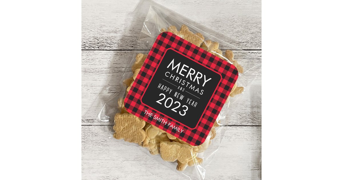 Christmas Buffalo Plaid Sticker/Label Square Sticker | Zazzle