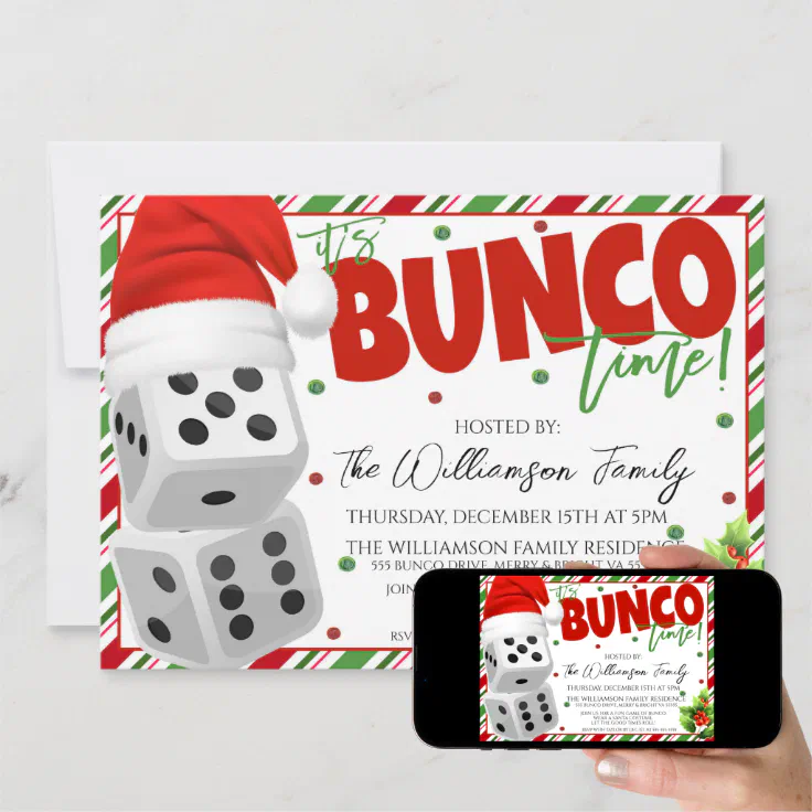 Christmas Bunco Night Invitation Dice Party Invite | Zazzle