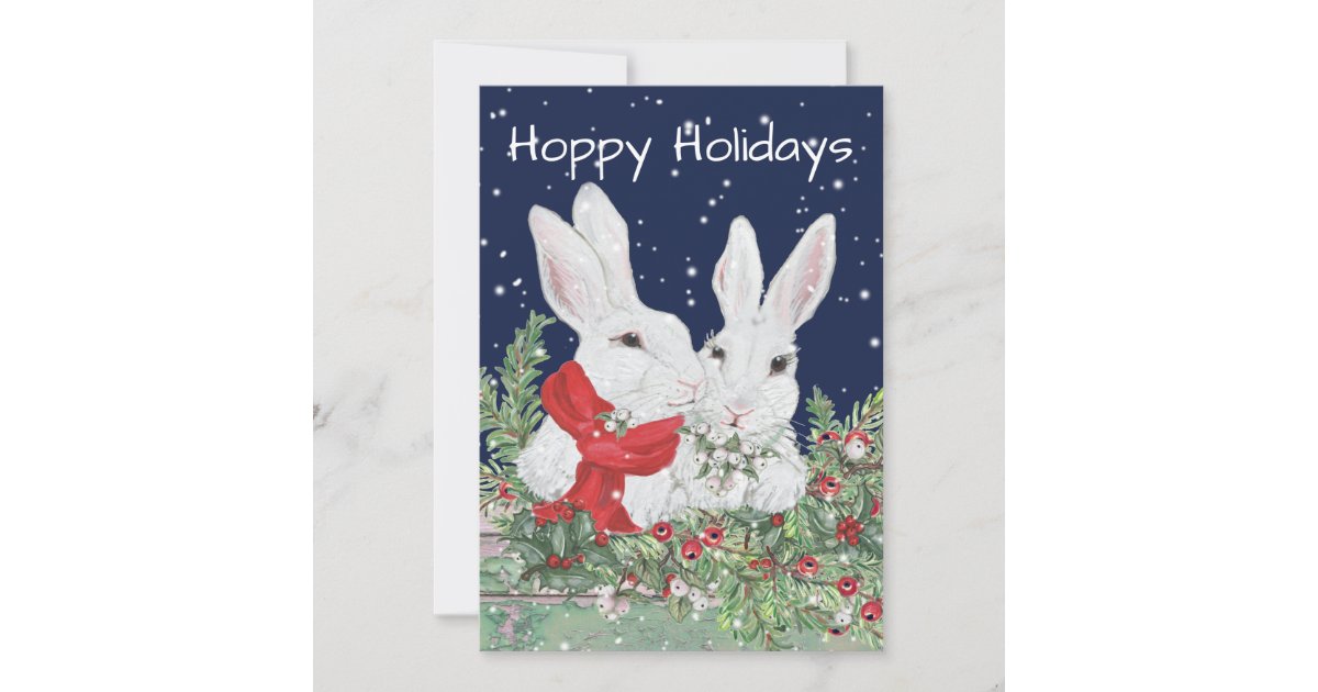 Christmas Bunny Rabbit Cute Holiday Snow Holly | Zazzle