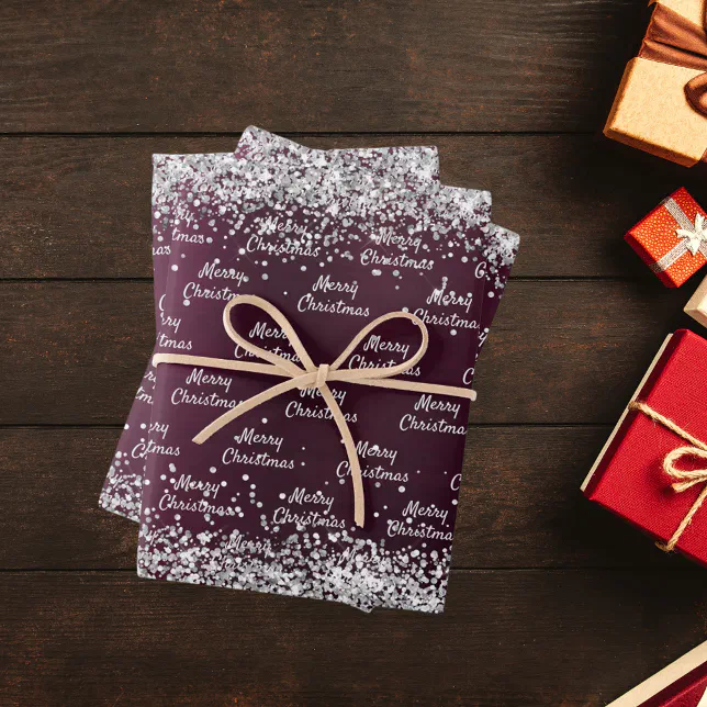 Christmas burgundy silver elegant wrapping paper sheets | Zazzle