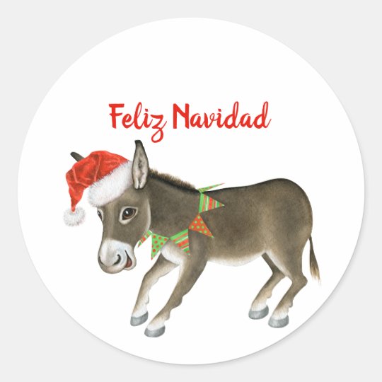 Christmas Burro Feliz Navidad Customizable Classic Round Sticker ...