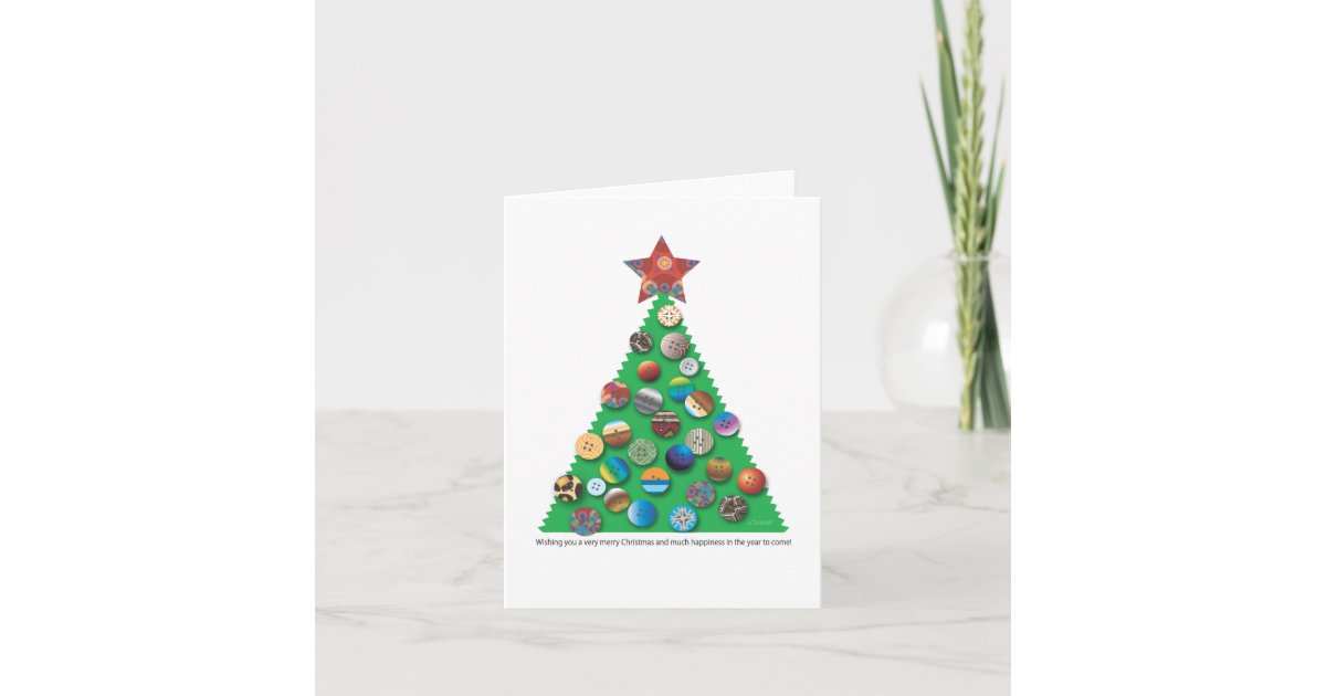 Christmas Button Tree note card | Zazzle