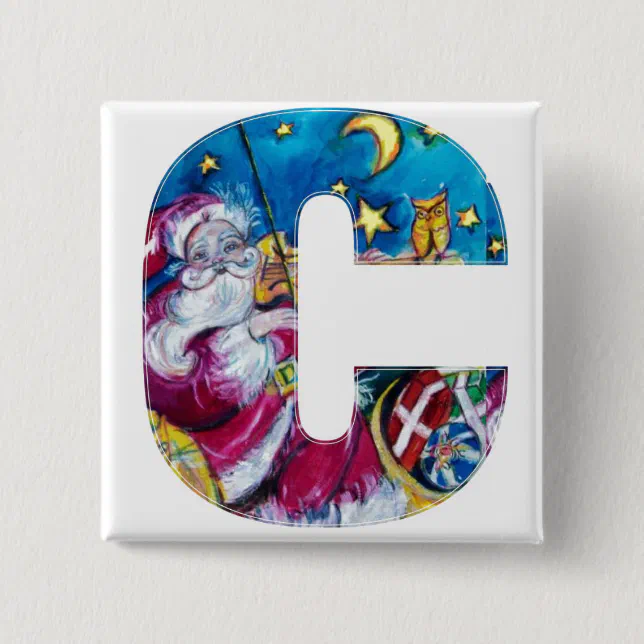 CHRISTMAS C LETTER / INSPIRED SANTA MONOGRAM BUTTON | Zazzle