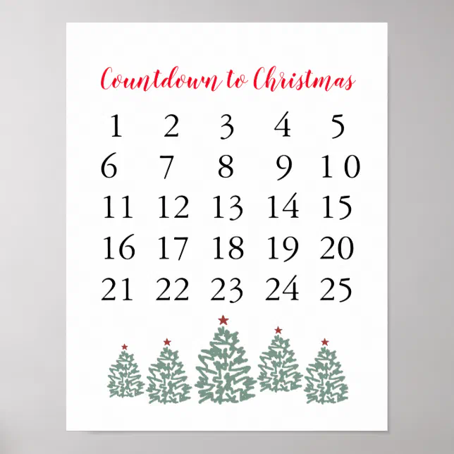 Christmas Calendar Countdown to Christmas Poster | Zazzle