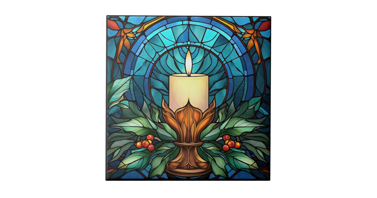 Christmas Candle Stained Glass Ceramic Tile Zazzle