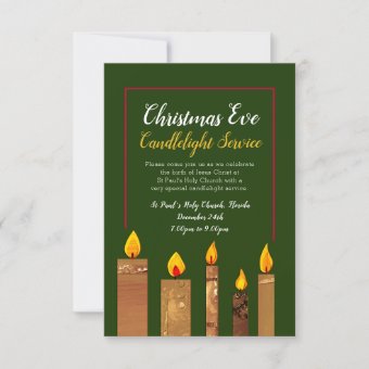 Christmas candlelight service candles gold art invitation | Zazzle