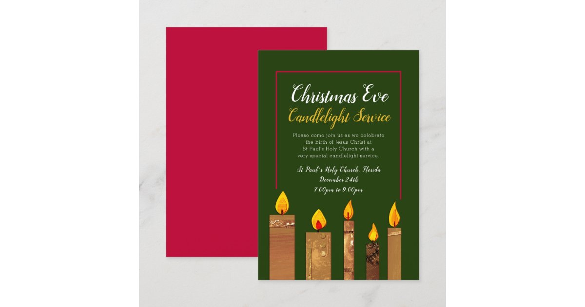 Christmas candlelight service candles gold art invitation | Zazzle