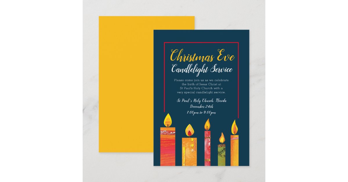 Christmas candlelight service five candles art invitation | Zazzle