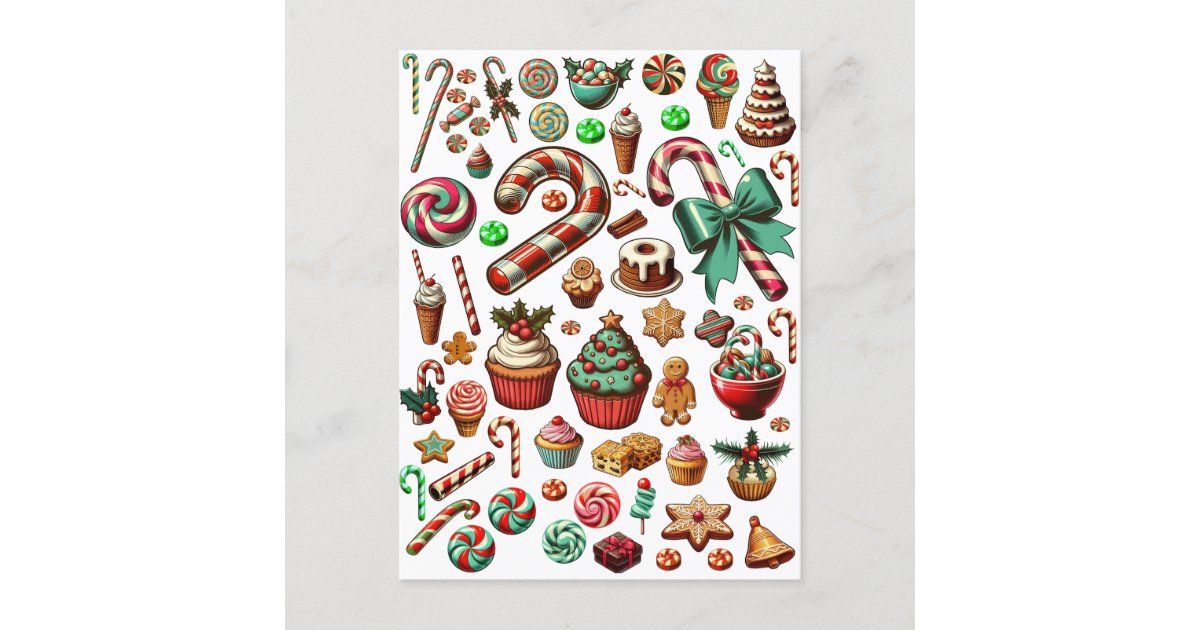 Christmas Candy And Sweet treats clipart Postcard | Zazzle