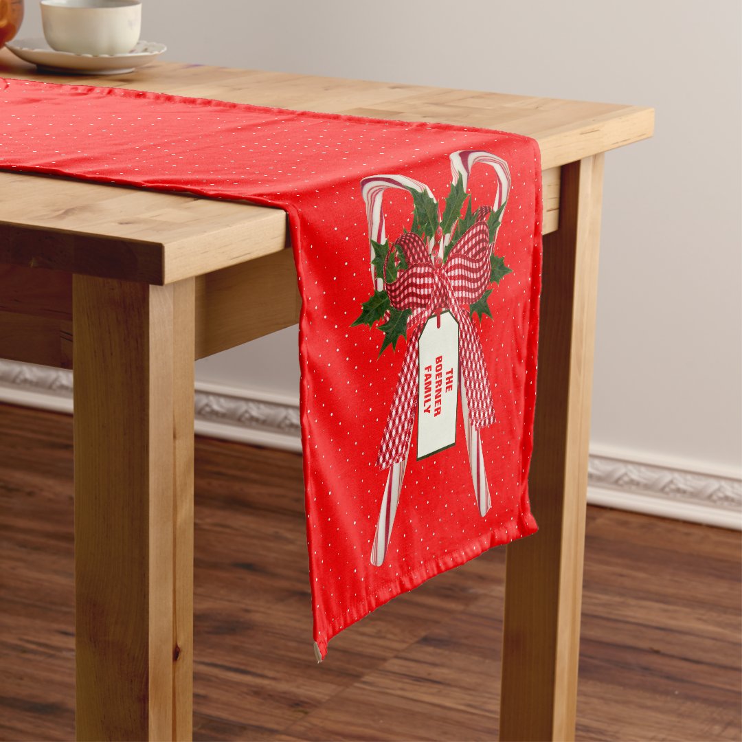 Christmas Candy Cane Family Name Table Runner | Zazzle