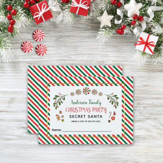 Christmas Candy Cane Peppermint Secret Santa Enclosure Card | Zazzle