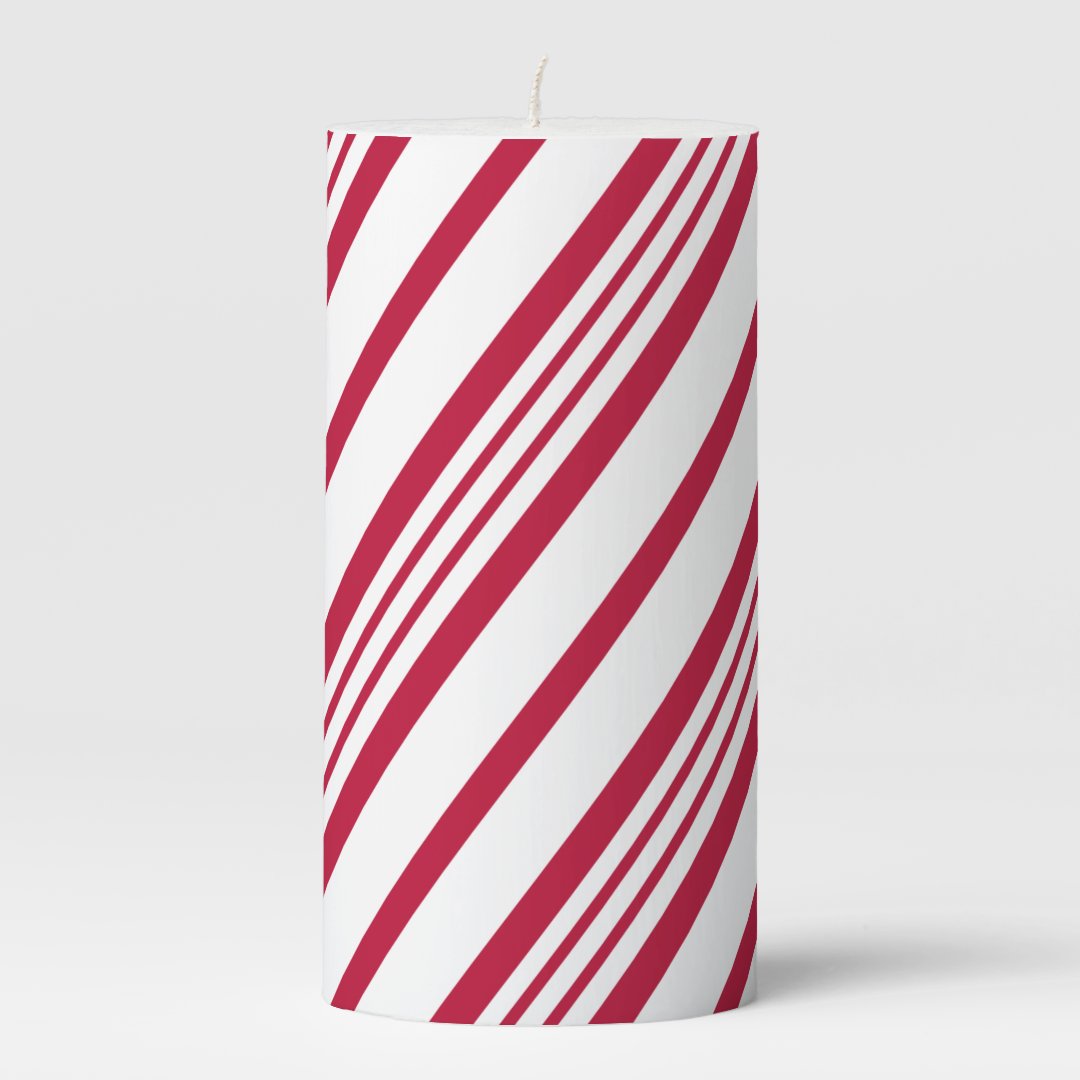Christmas Candy Cane Stripe Pillar Candle | Zazzle