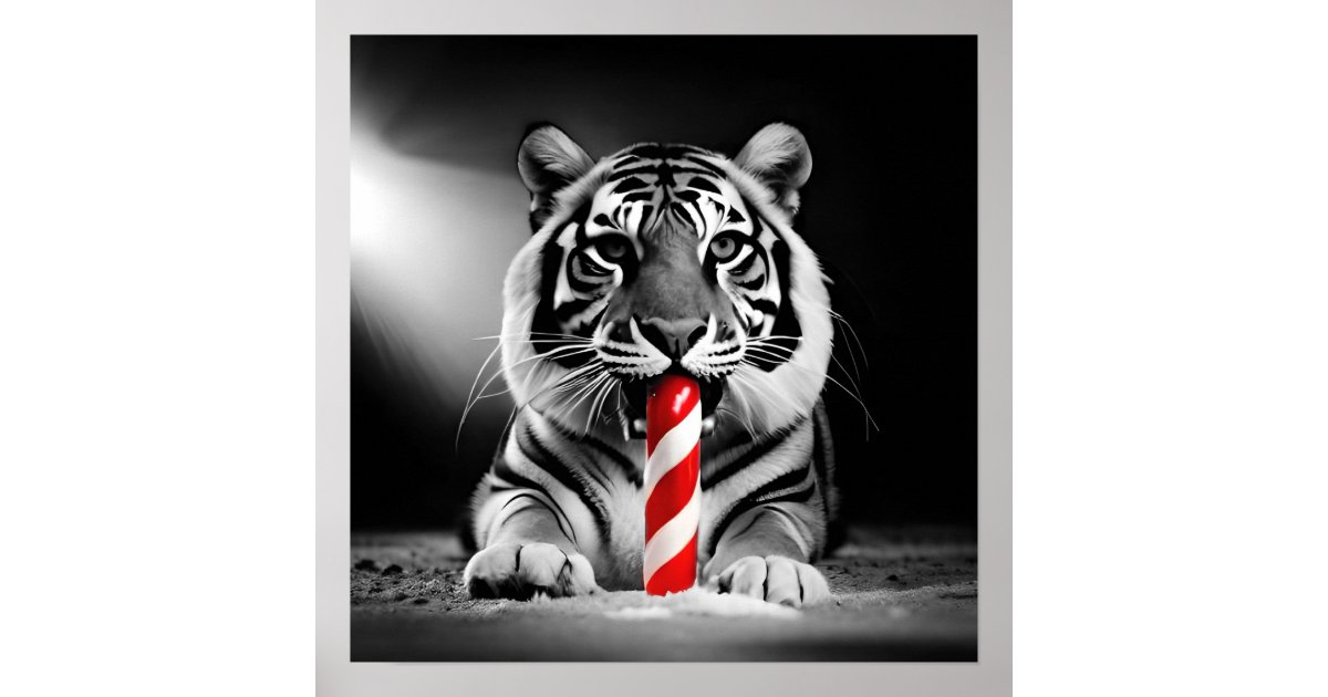 Christmas Candy Cane Tiger II Poster | Zazzle