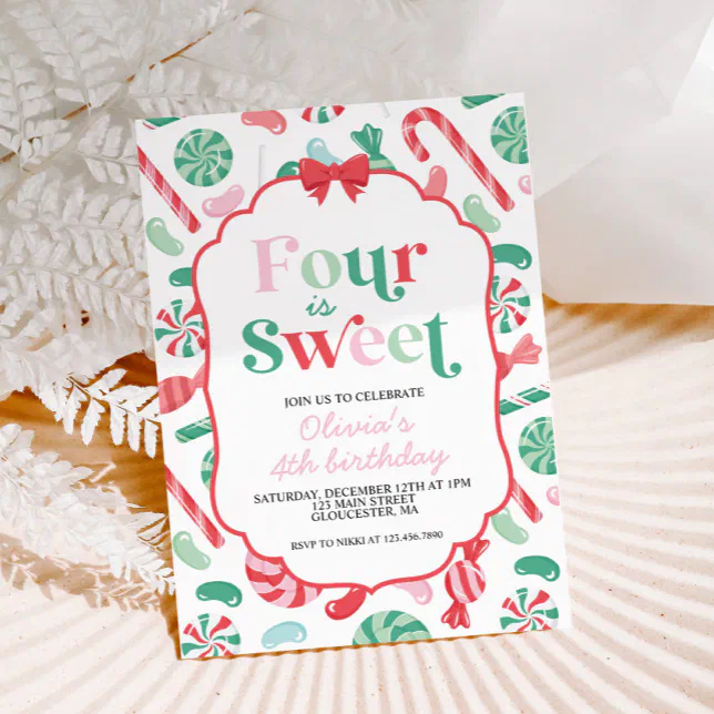 Christmas Candy Four is Sweet 4th Birthday Invitation | Zazzle