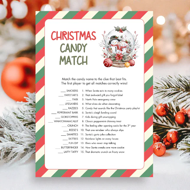 Christmas Candy Match Game Holiday Card | Zazzle