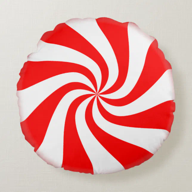 Christmas Candy Peppermint Round Pillow | Zazzle