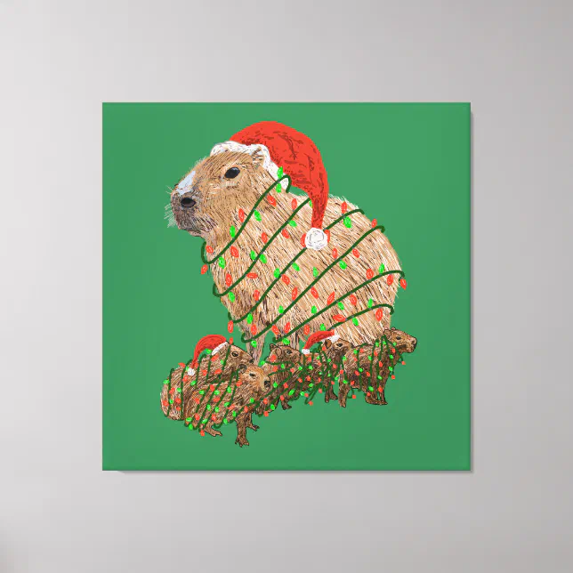 Christmas Capybara Family Wrapped in Lights Canvas Print | Zazzle