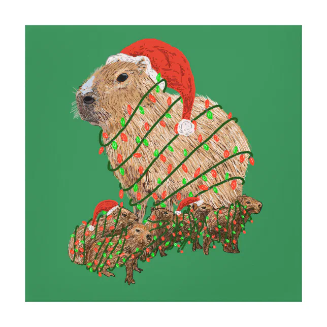 Christmas Capybara Family Wrapped in Lights Canvas Print | Zazzle