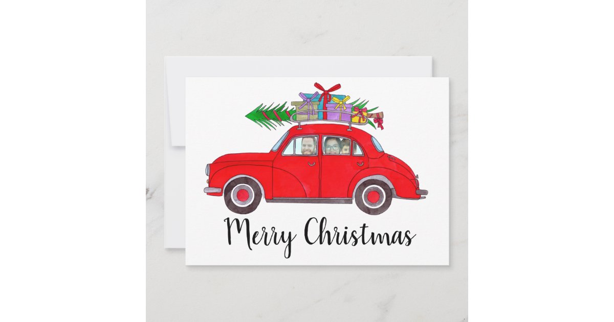 Christmas car customizable photo holiday card | Zazzle