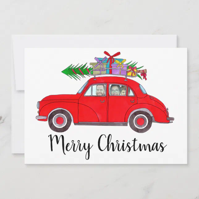 Christmas car customizable photo holiday card | Zazzle