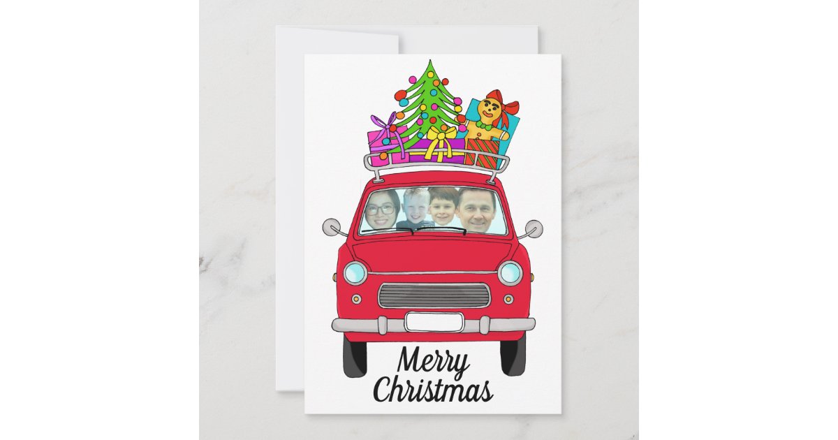 Christmas car customizable photo holiday card | Zazzle