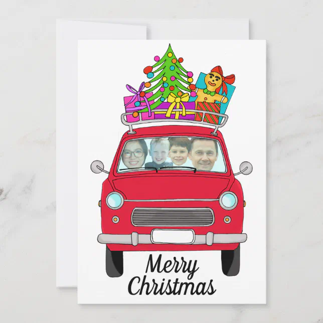 Christmas car customizable photo holiday card | Zazzle