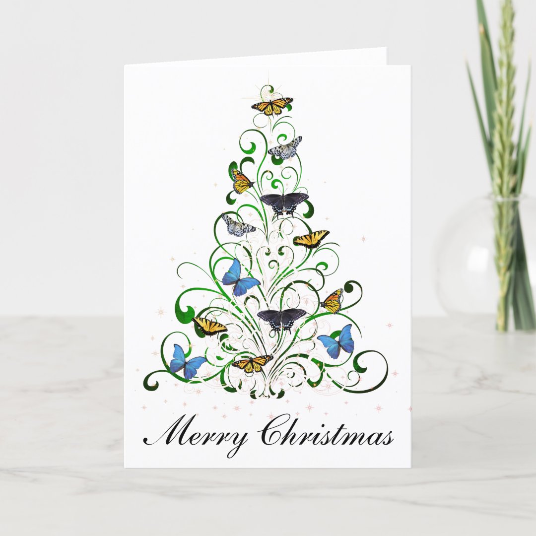 Christmas Card Butterfly Christmas Tree | Zazzle