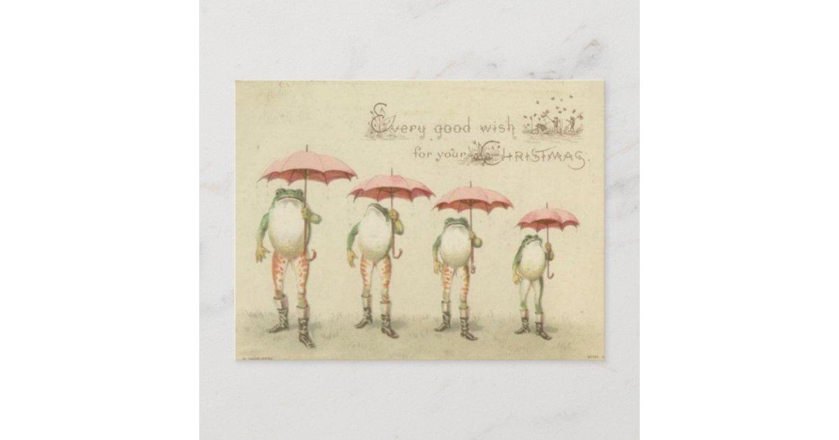 Christmas Card Frogs with Umbrellas | Zazzle