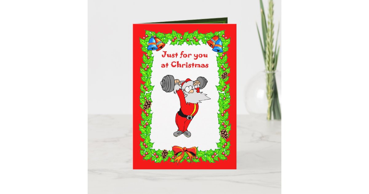 , Christmas card Santa getting fit | Zazzle