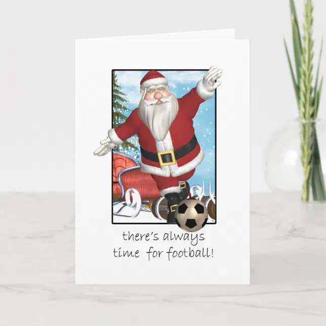 Christmas Card, Santa Playing Football Holiday Card | Zazzle
