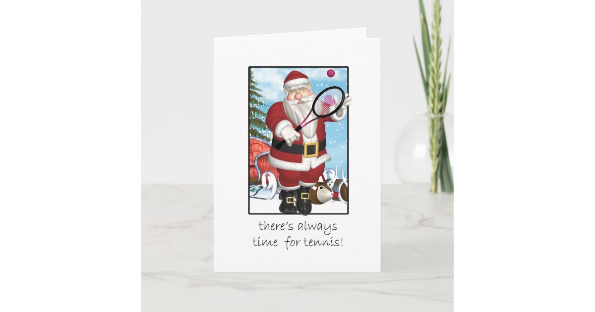 Christmas Card, Santa Playing Tennis Holiday Card | Zazzle