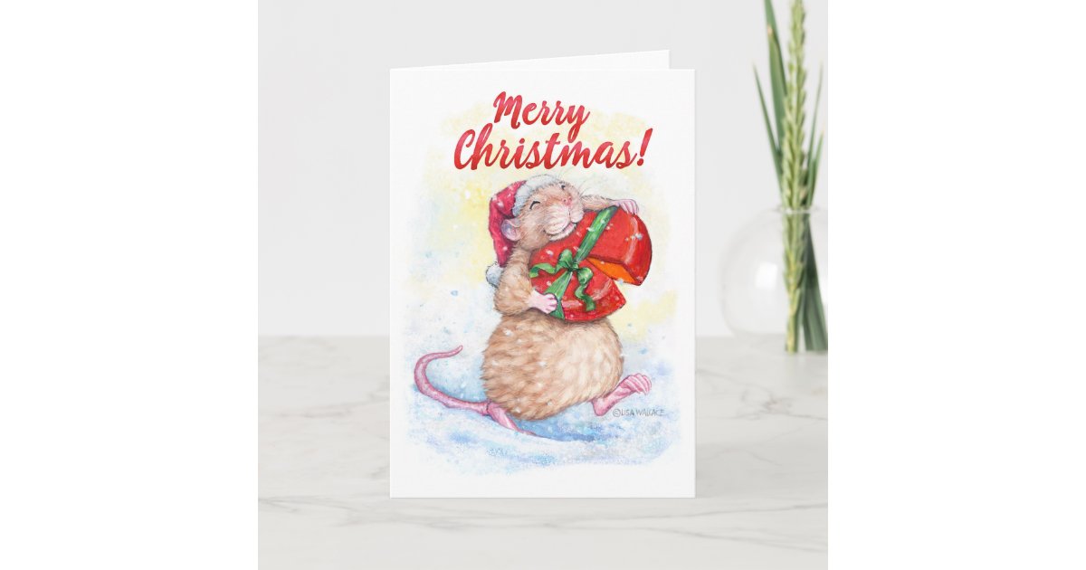 Christmas Card with Cute Rat | Zazzle