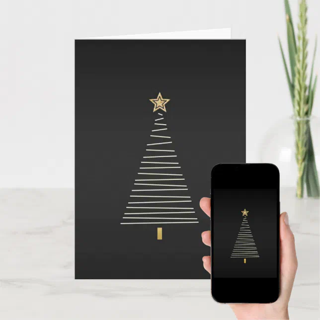 Christmas card with gold tree on black background | Zazzle