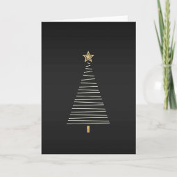 Christmas card with gold tree on black background | Zazzle