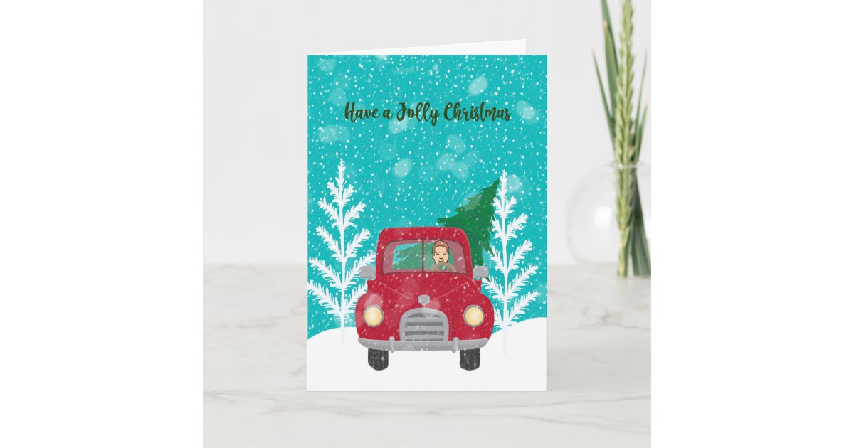 Christmas Card with Red Truck & Christmas Tree | Zazzle