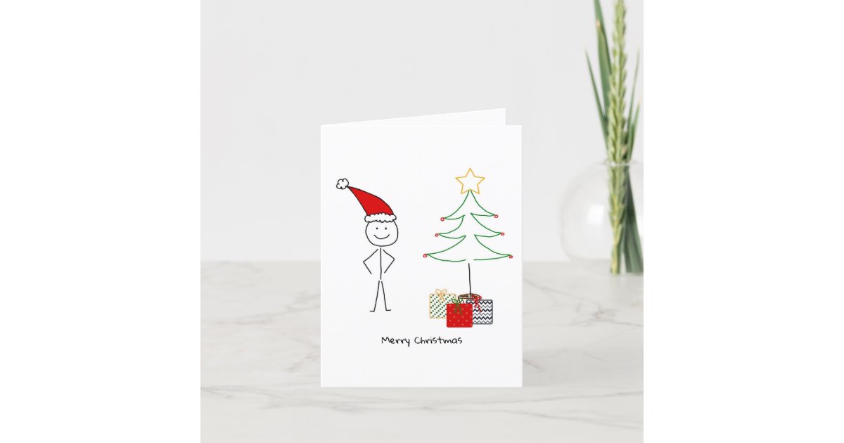 Christmas card with stickman santa claus, | Zazzle