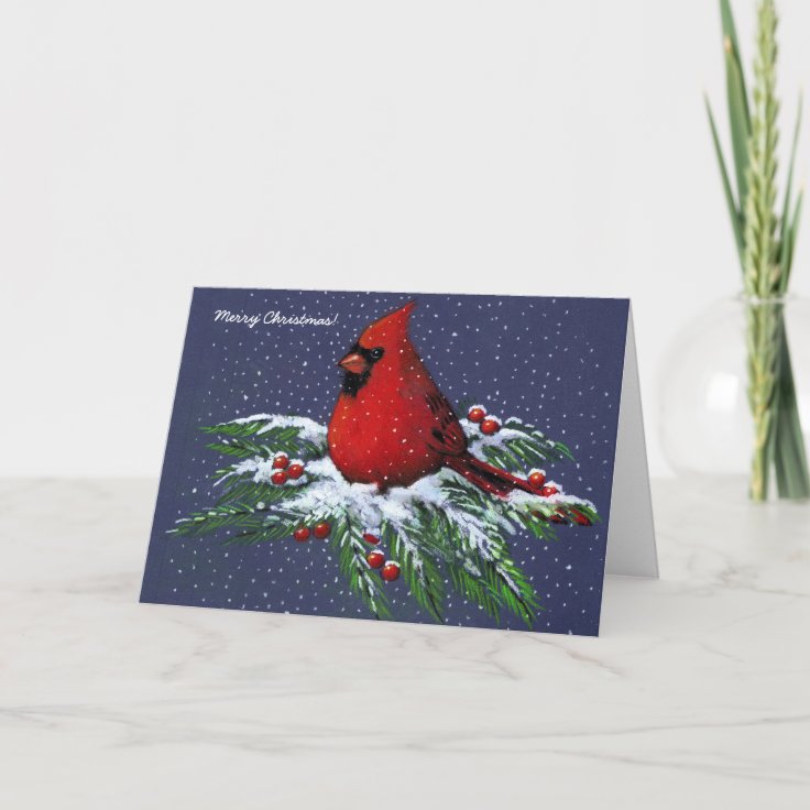 CHRISTMAS: CARDINAL: BIRD: SNOW: CARD | Zazzle