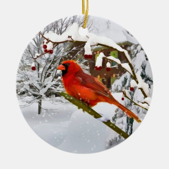 Christmas, Cardinal Bird, Snow, Ornament | Zazzle.com